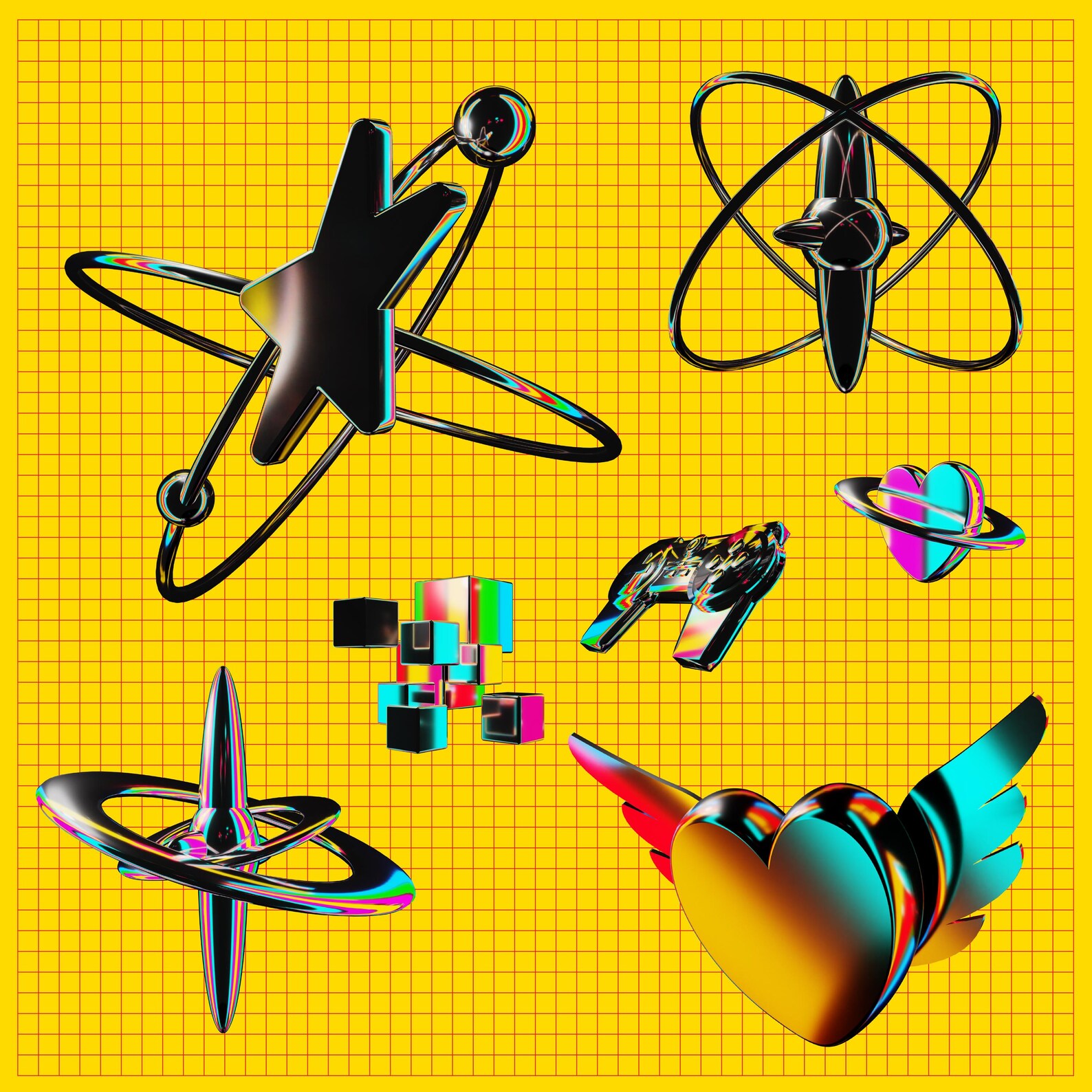 Y2k Chromatic 3d Shape Icon Pack, Digital Clipart PNG Files for Sticker ...