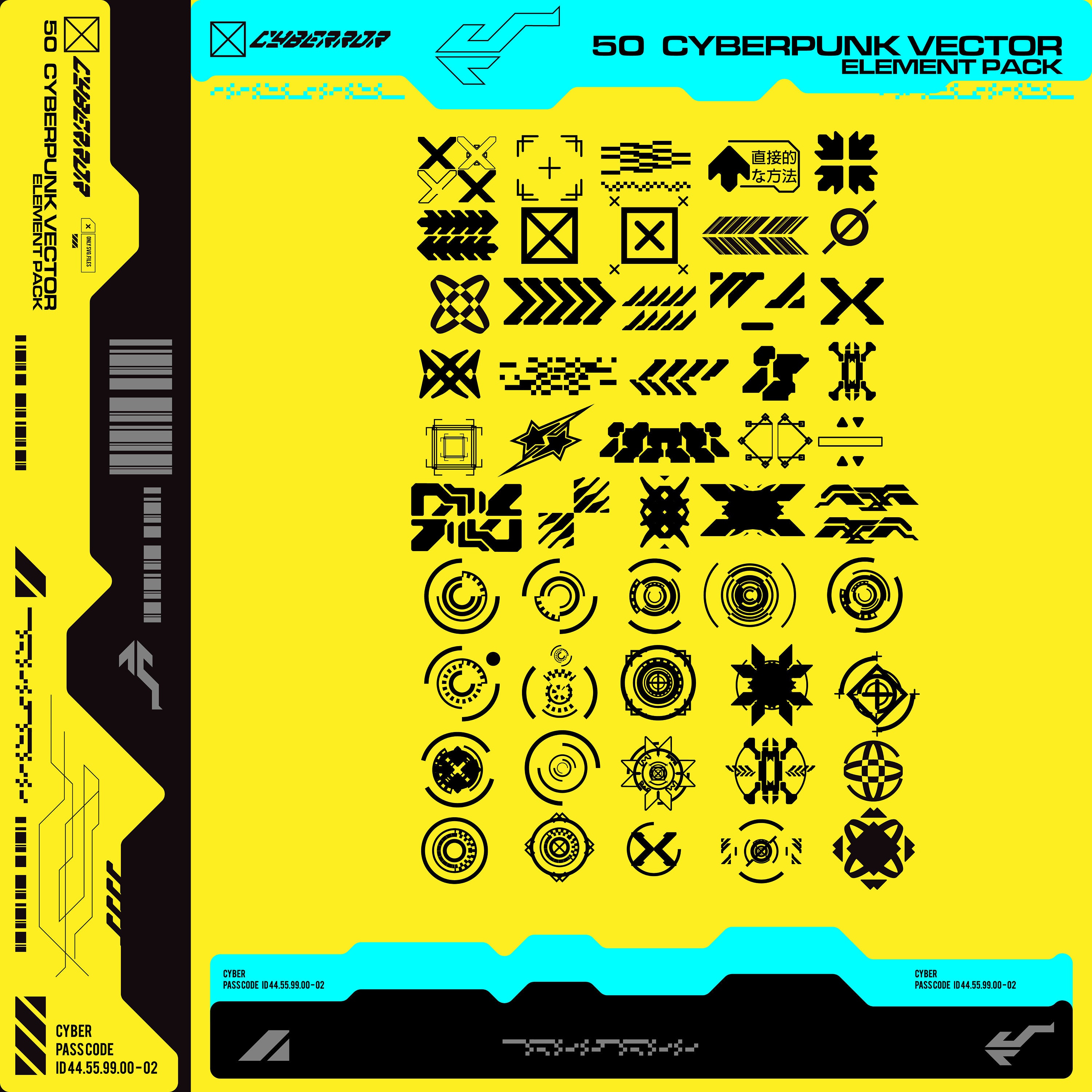 50 Cyberpunk Vector Element Pack svg, Scifi Hud Decals Graphic Set ...