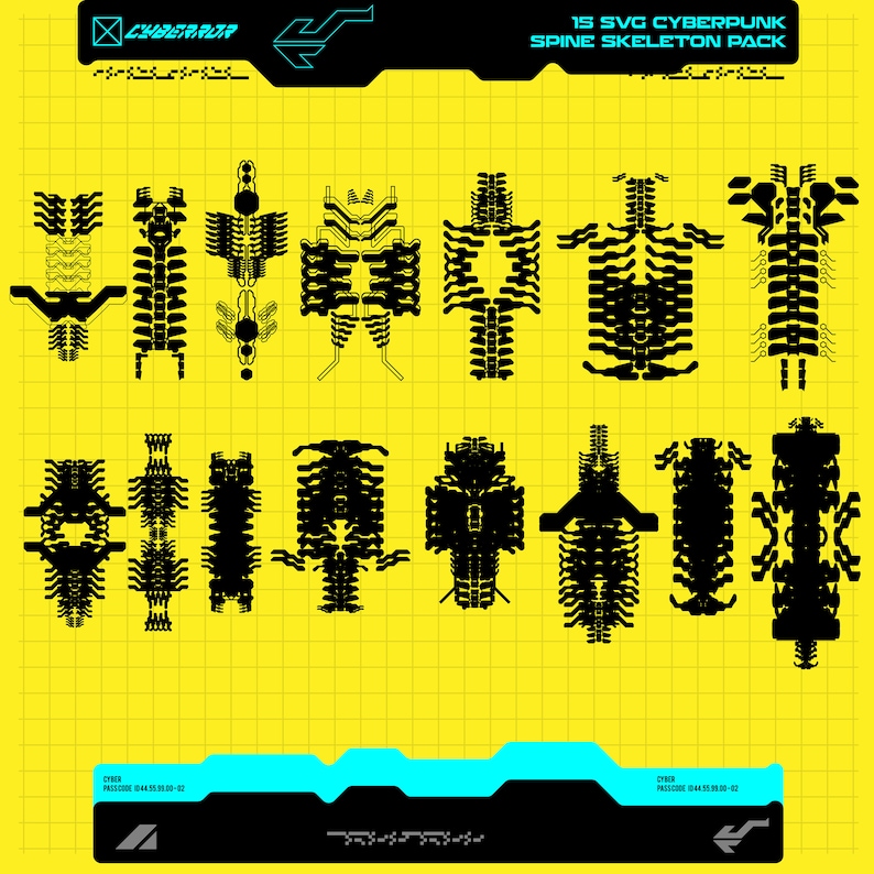 15 Svg Vector Graphic Cricut Digital Files of Cyberpunk Spine Skeleton ...