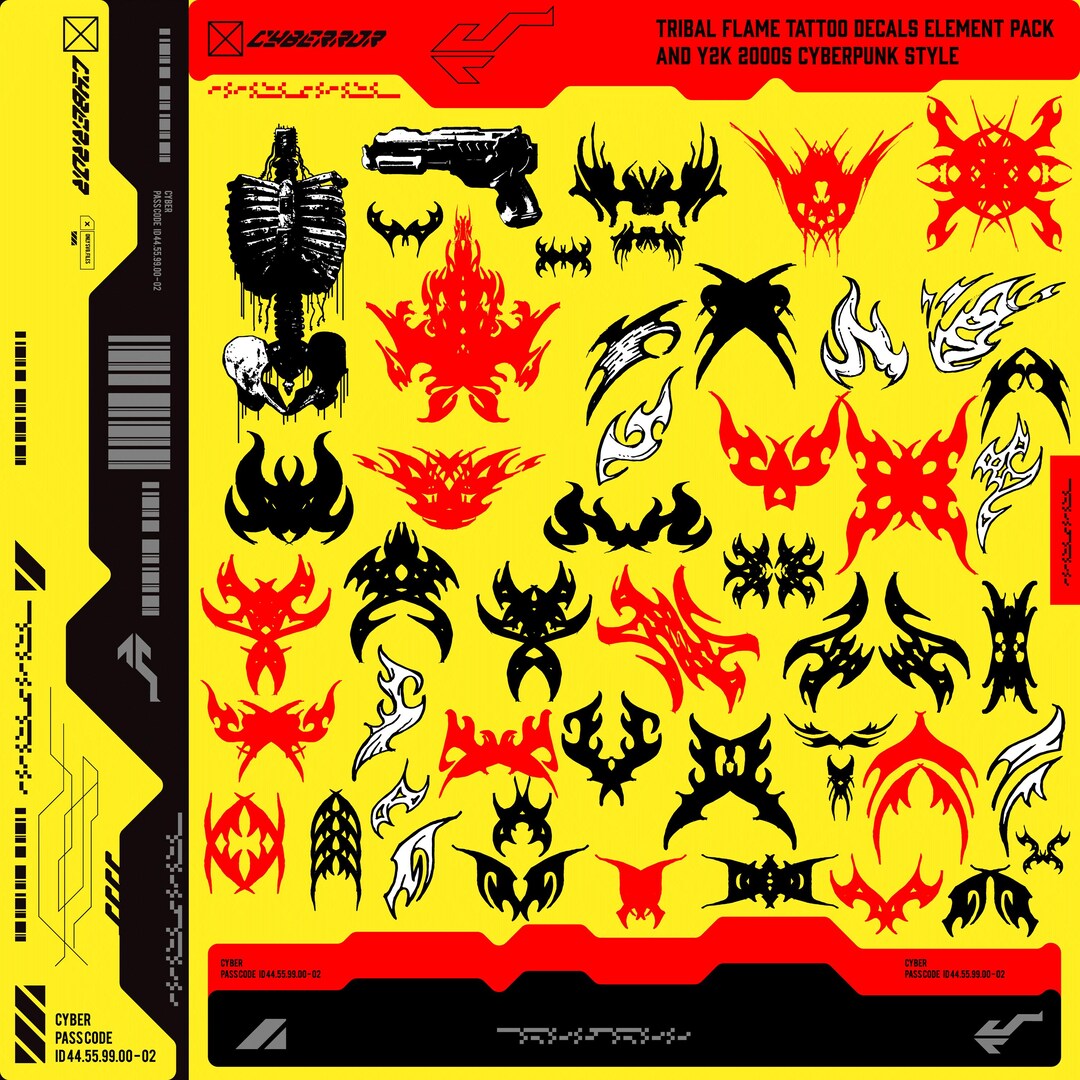 Tribal Flame Tattoo Decals Element Pack and Y2k 2000s Cyberpunk Style ...