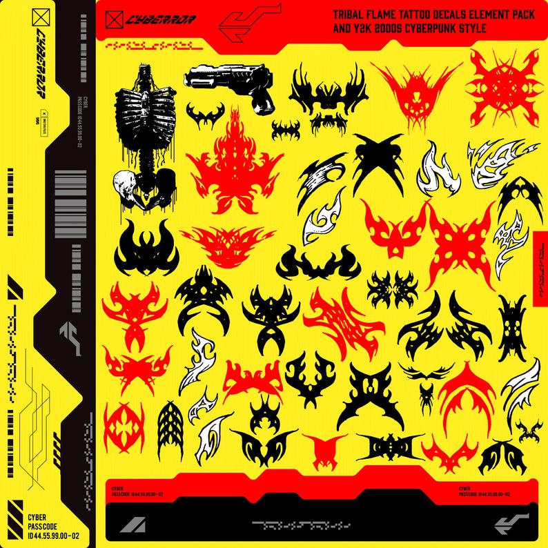Tribal Flame Tattoo Decals Element Pack and Y2k 2000s Cyberpunk Style ...