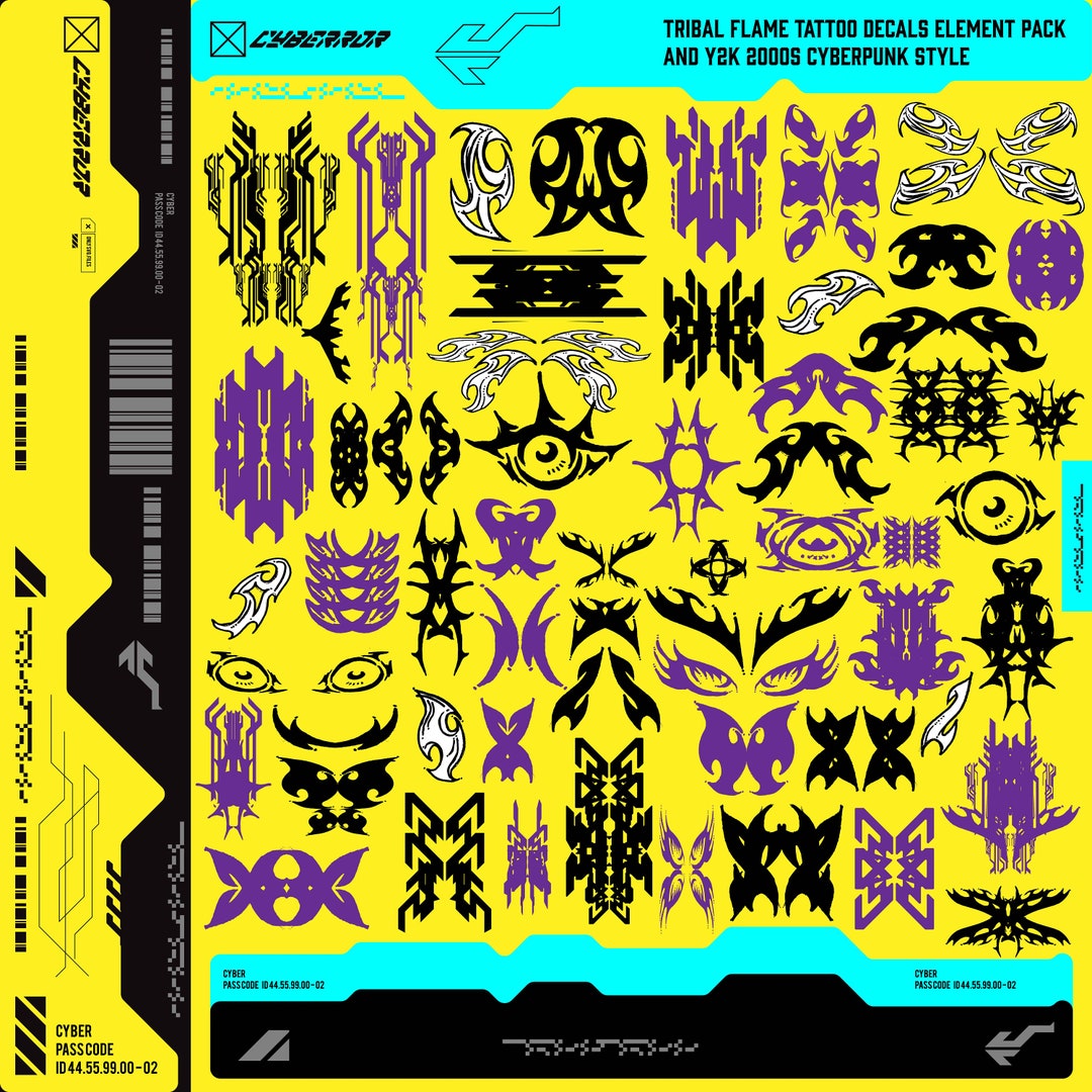Tribal Flame Cybercore Tattoo Decals Element Pack Set Y2k 2000s ...