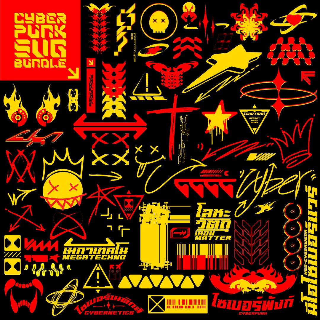 Cyberpunk Vector Element Pack Set (svg), Scifi Hud Decals Graphic Set ...