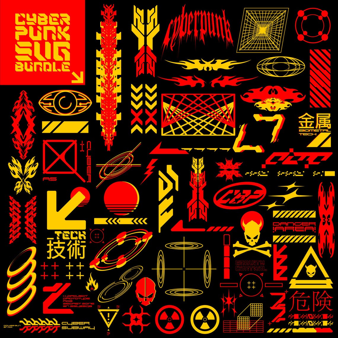 Cyberpunk Vector Element Pack Set (svg), Scifi Hud Decals Graphic Set ...