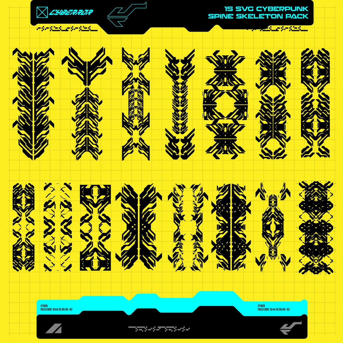 15 Svg Digital Files of Cyberpunk Spine Skeleton Vector Element Pack ...