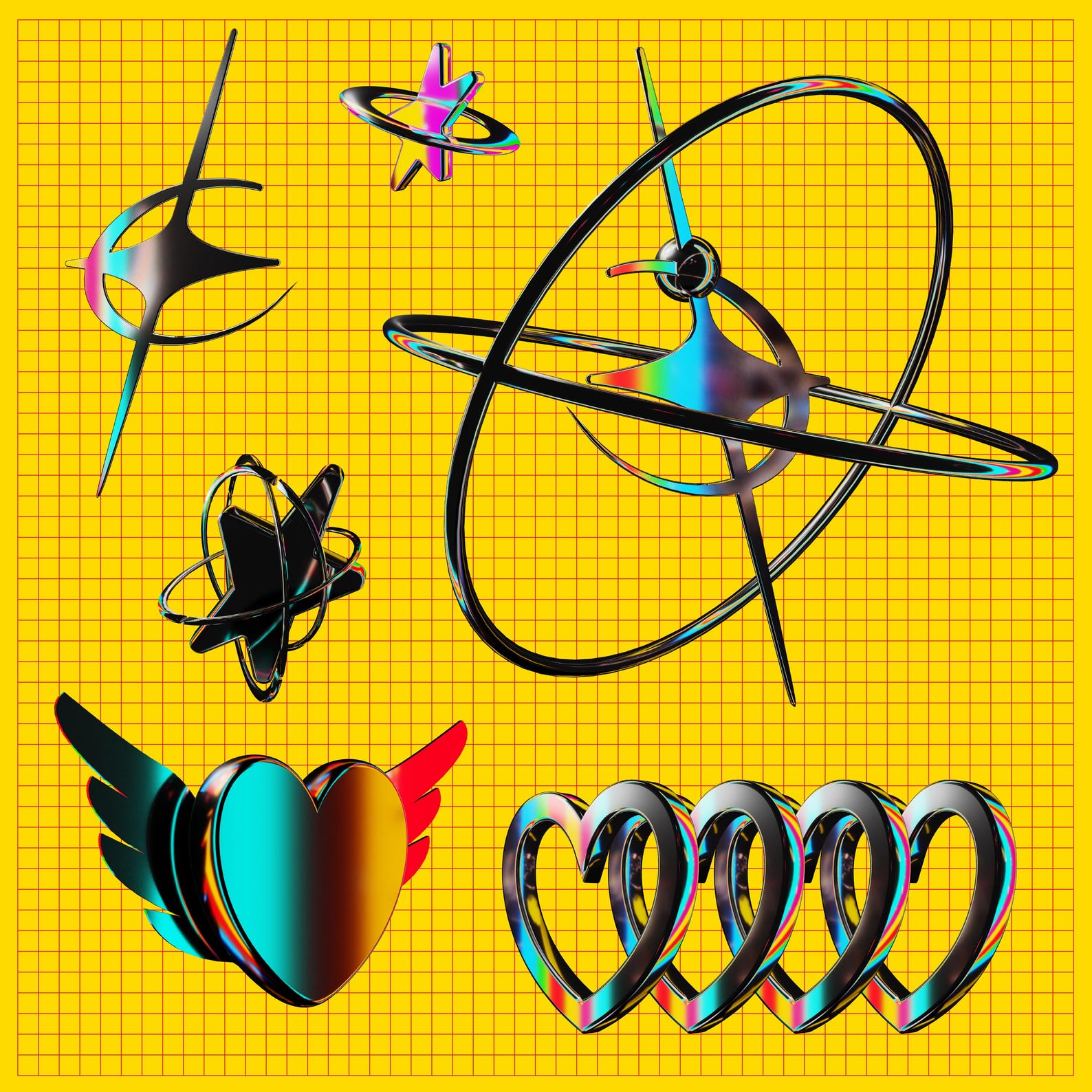 Y2k Chromatic 3d Shape Icon Pack, Digital Clipart PNG Files for Sticker ...