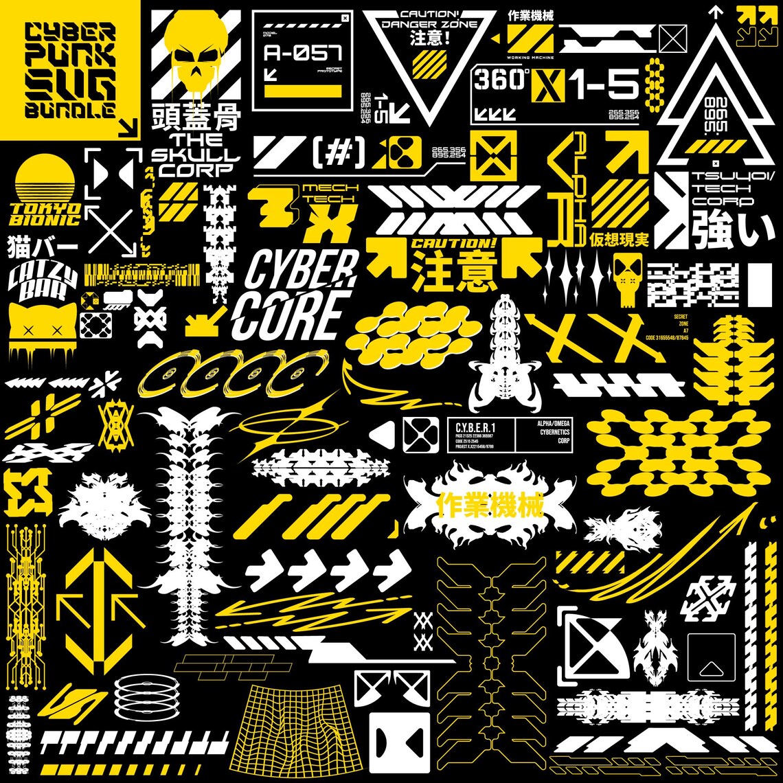 Cyberpunk Vector Element Pack Set (svg), Scifi Hud Decals Graphic Set ...