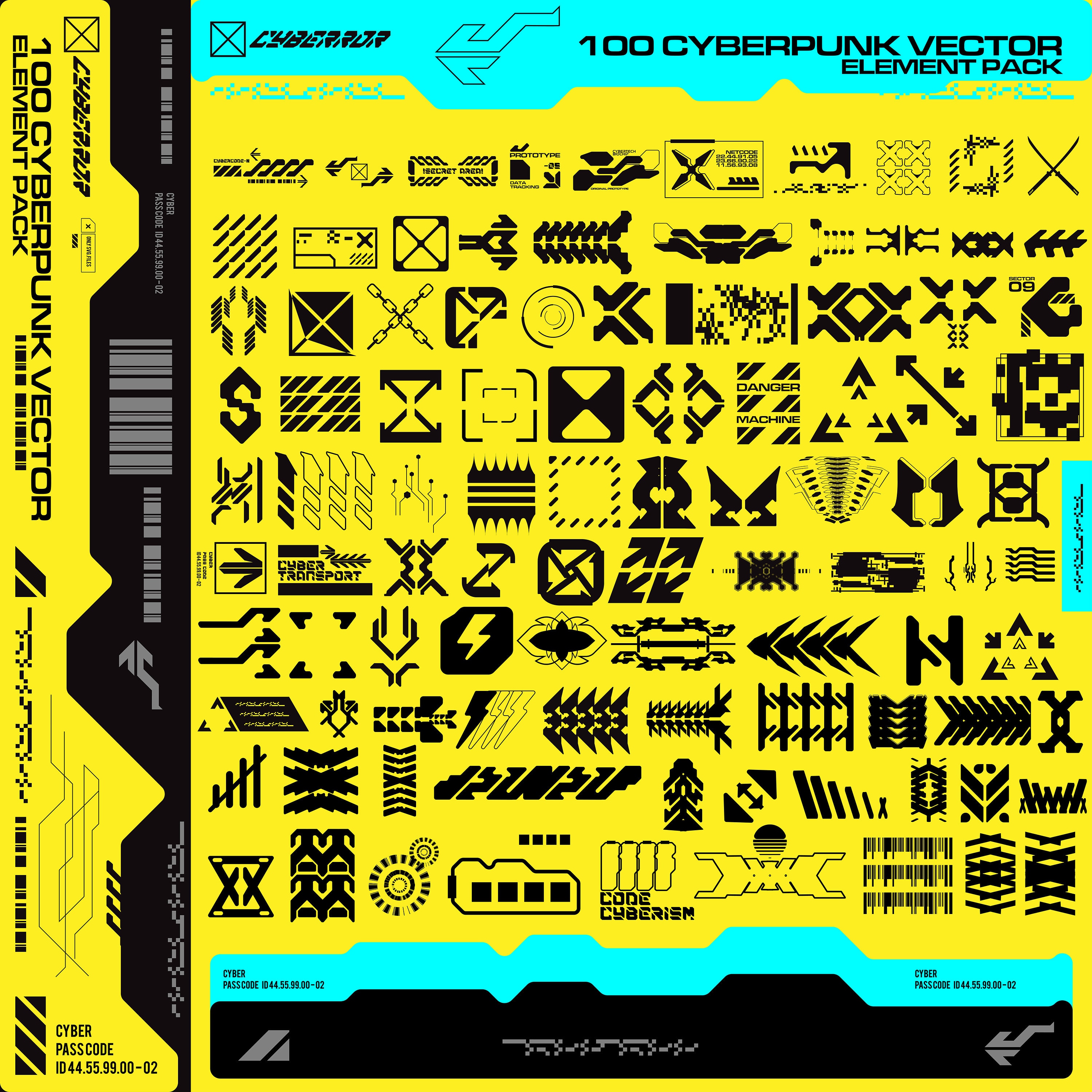 100 Cyberpunk Vector Element Pack svg, Scifi Hud Decals Graphic Set ...