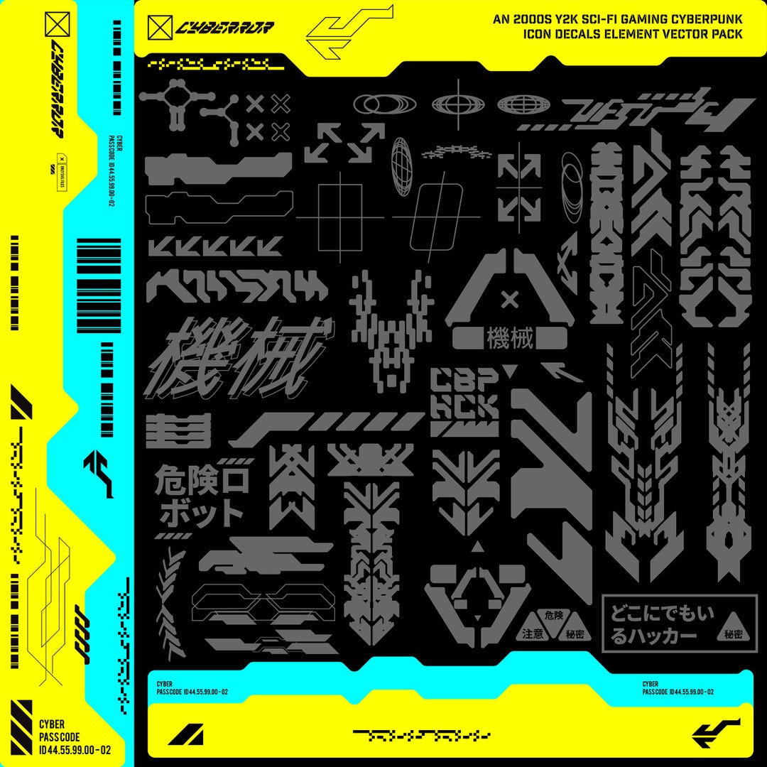 Retro Futuristic 2000s Y2k Sci-fi Gaming Cyberpunk Decals Element ...