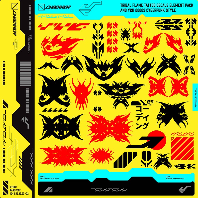 Tribal Flame Tattoo Decals Element Pack and Y2k 2000s Cyberpunk ...
