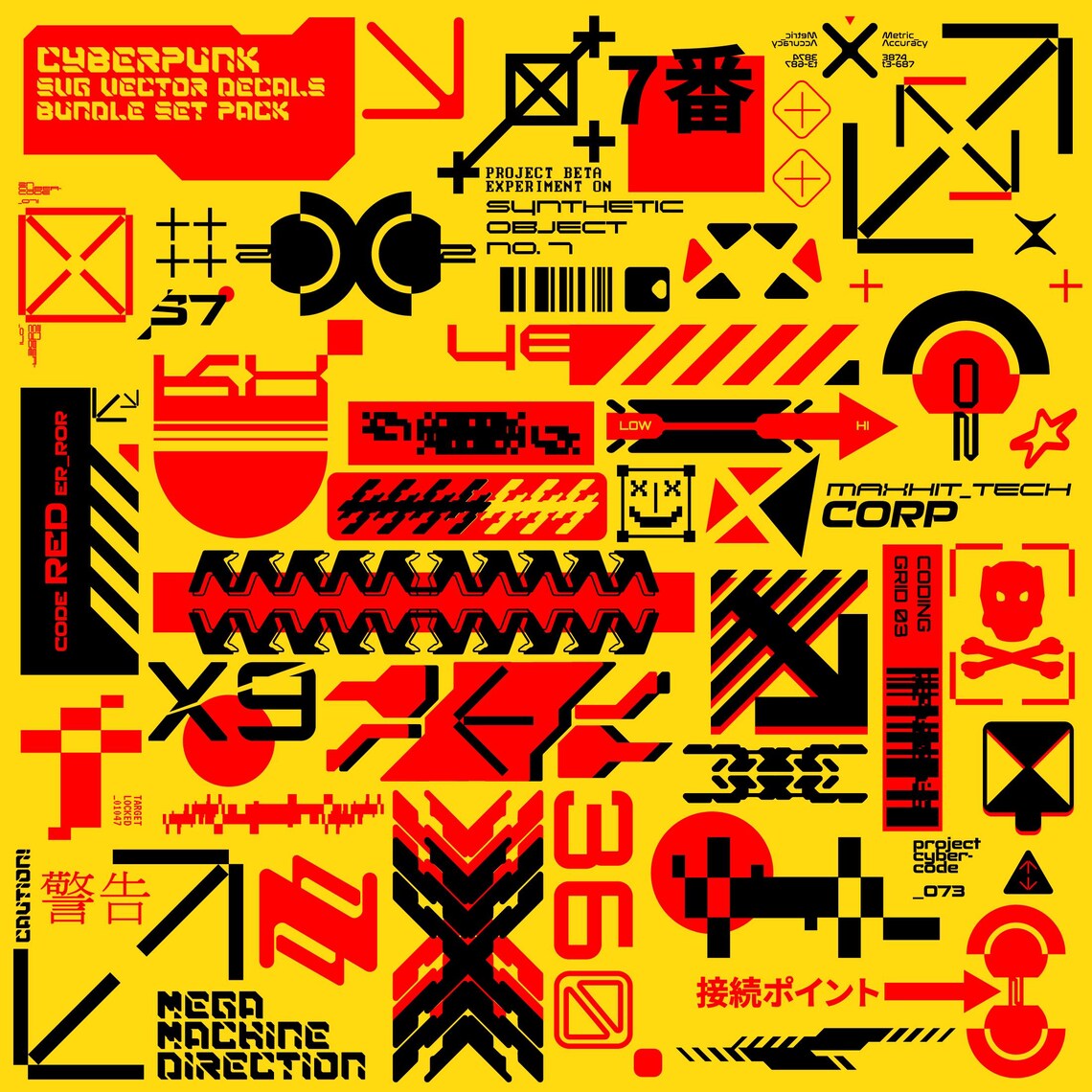 Cyberpunk Vector Element Pack Set (svg), Scifi Hud Decals Graphic Set ...