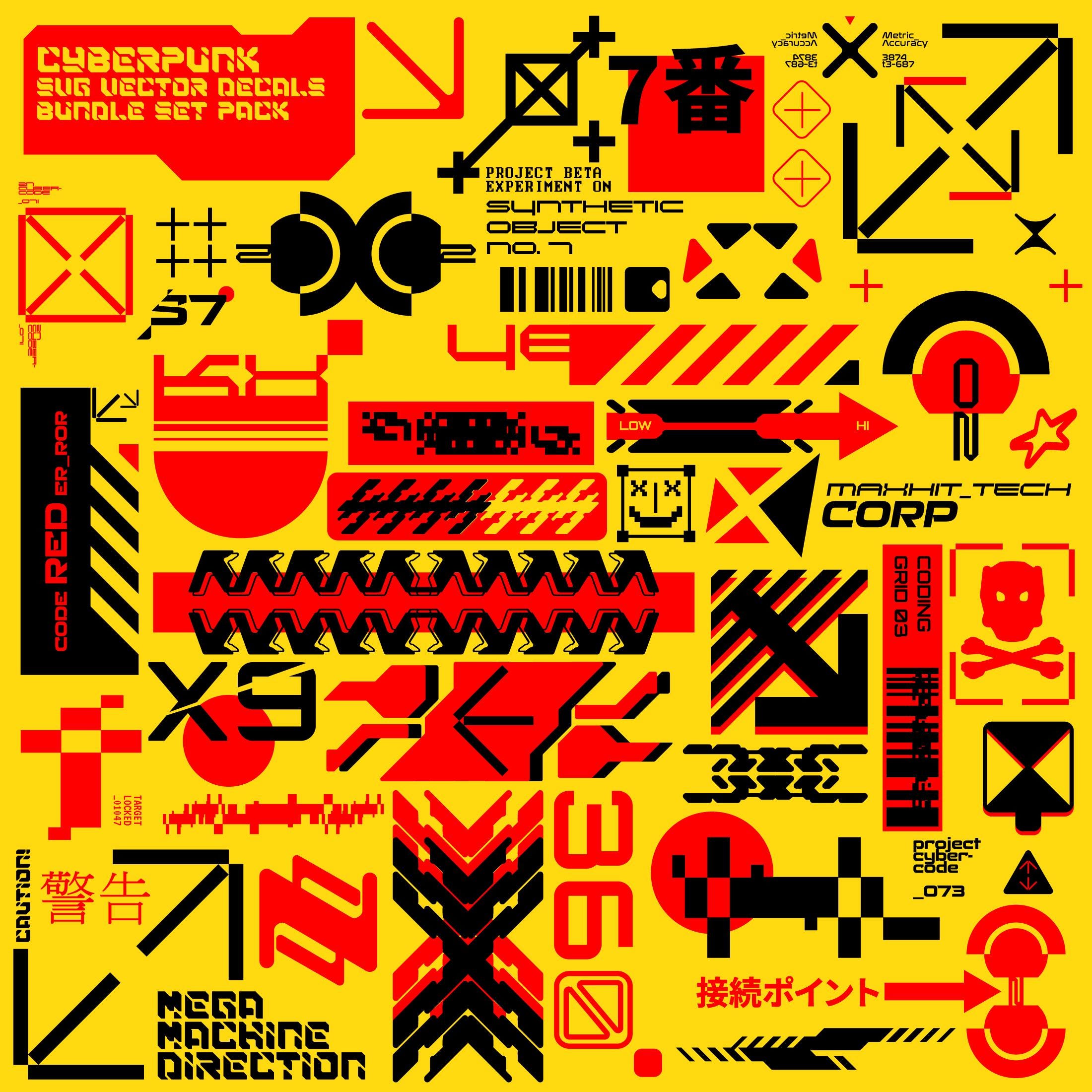 Cyberpunk Vector Element Pack Set (svg), Scifi Hud Decals Graphic Set ...