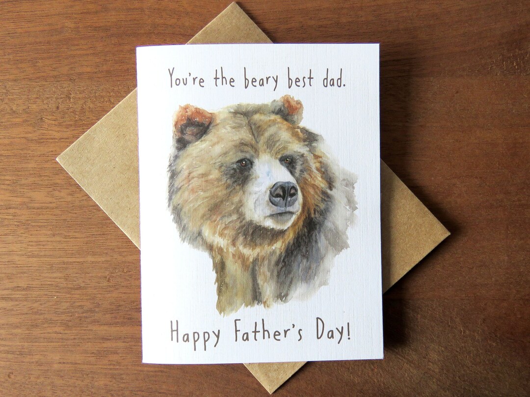 Father’s Day Bear Greeting Card, Watercolor Illustrated Dad Greeting ...