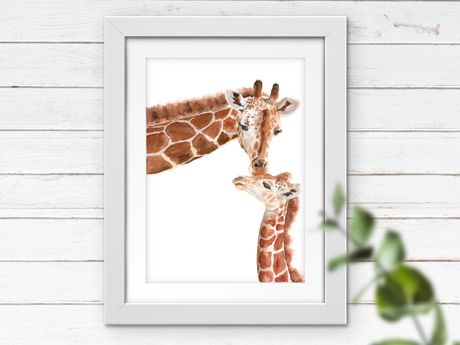 Mom and Baby Giraffe Watercolor Art Print Sweet Animal - Etsy