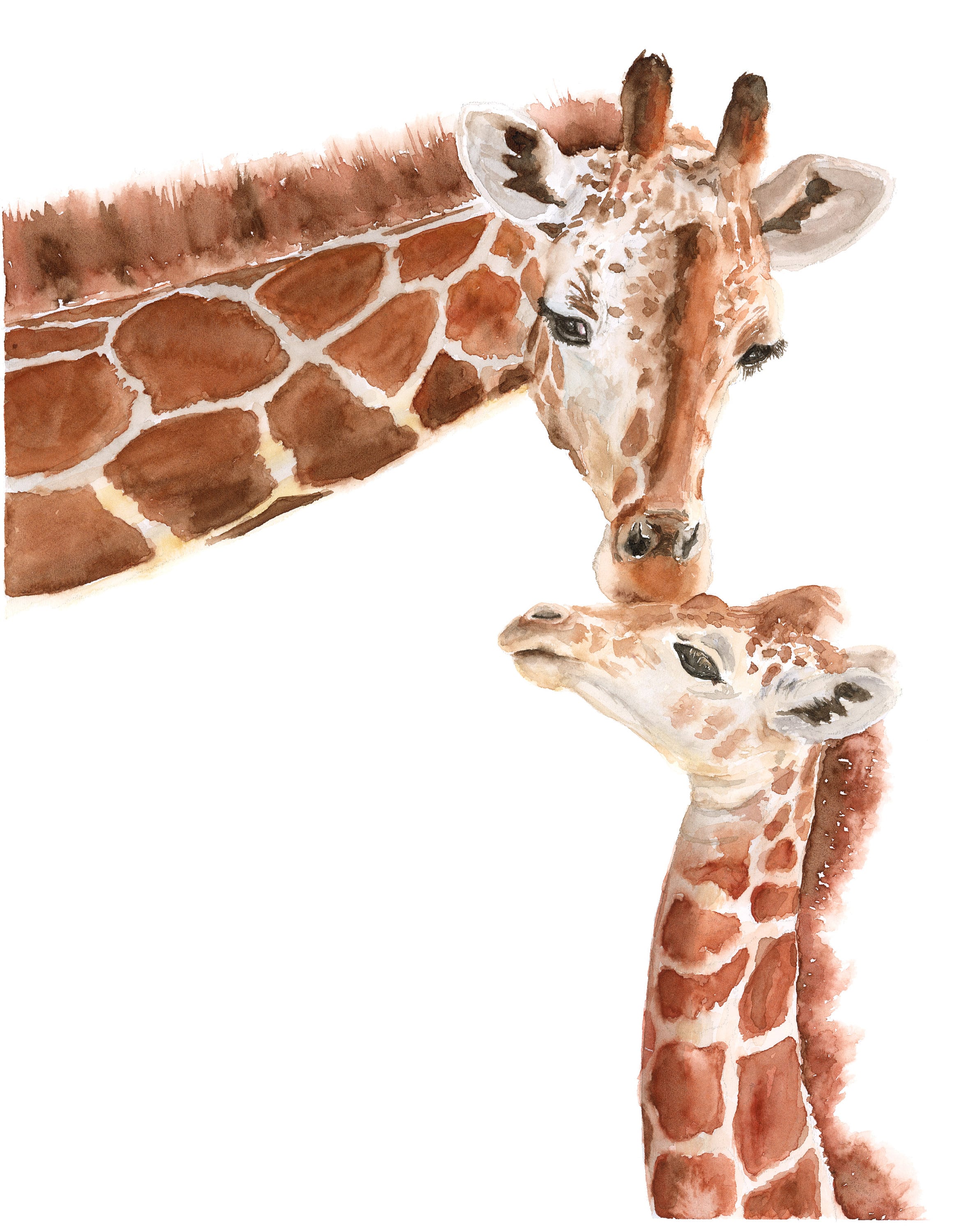 Mom and Baby Giraffe Watercolor Art Print, Sweet Animal Painting, New ...