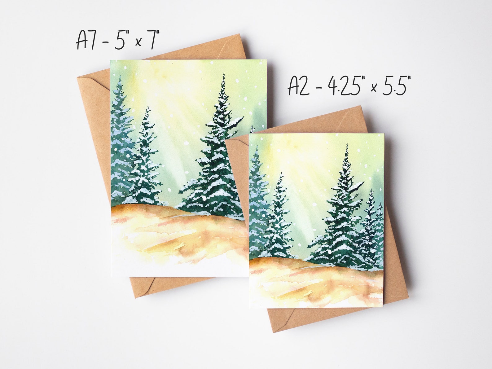 Snowy Pine Trees Holiday Card Set, Christmas Greeting Cards Featuring ...