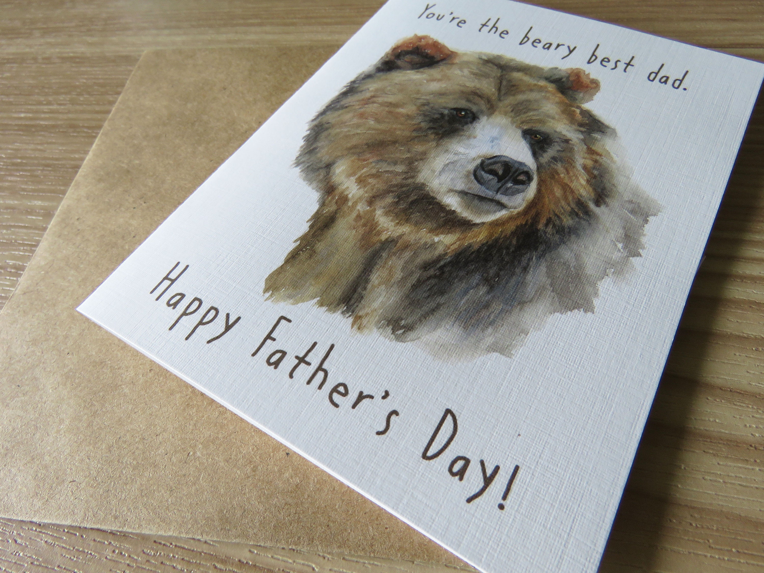 Fathers Day Bear Greeting Card, Watercolor Illustrated Dad Greeting ...
