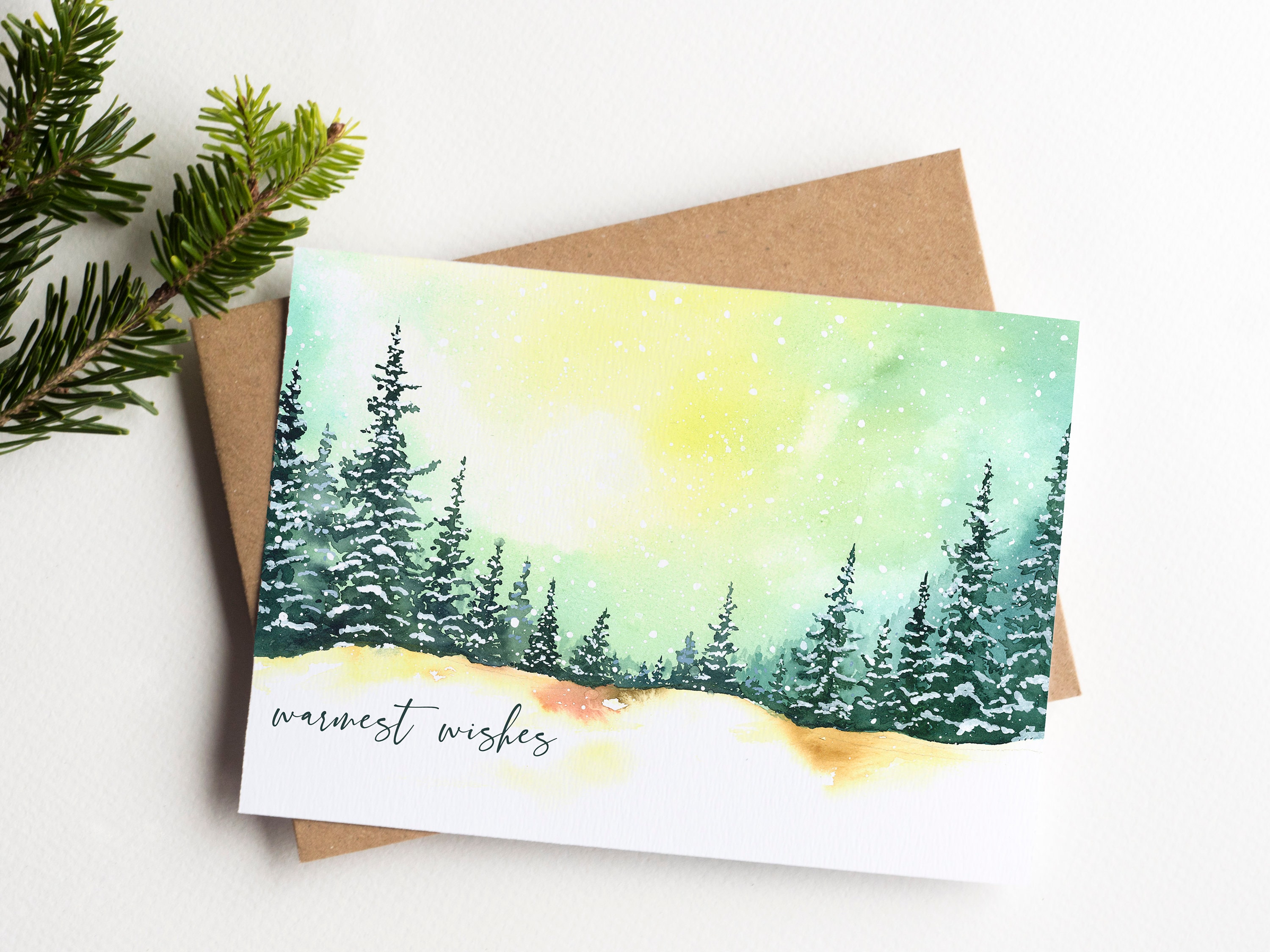Snowy Pine Trees Holiday Card Set, Christmas Greeting Cards Featuring ...