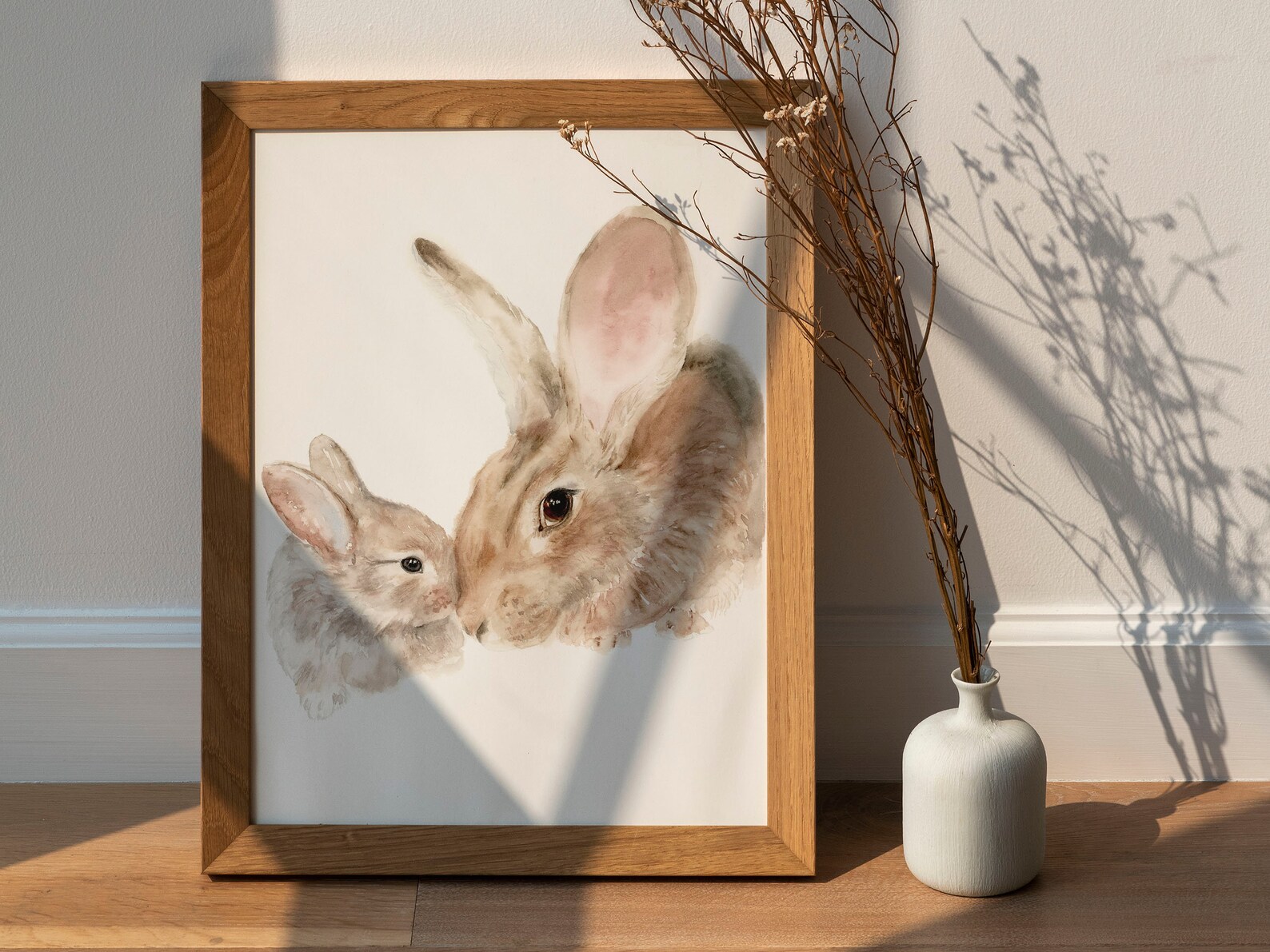 Mom and Baby Bunny Watercolor Art Print bunny - Etsy