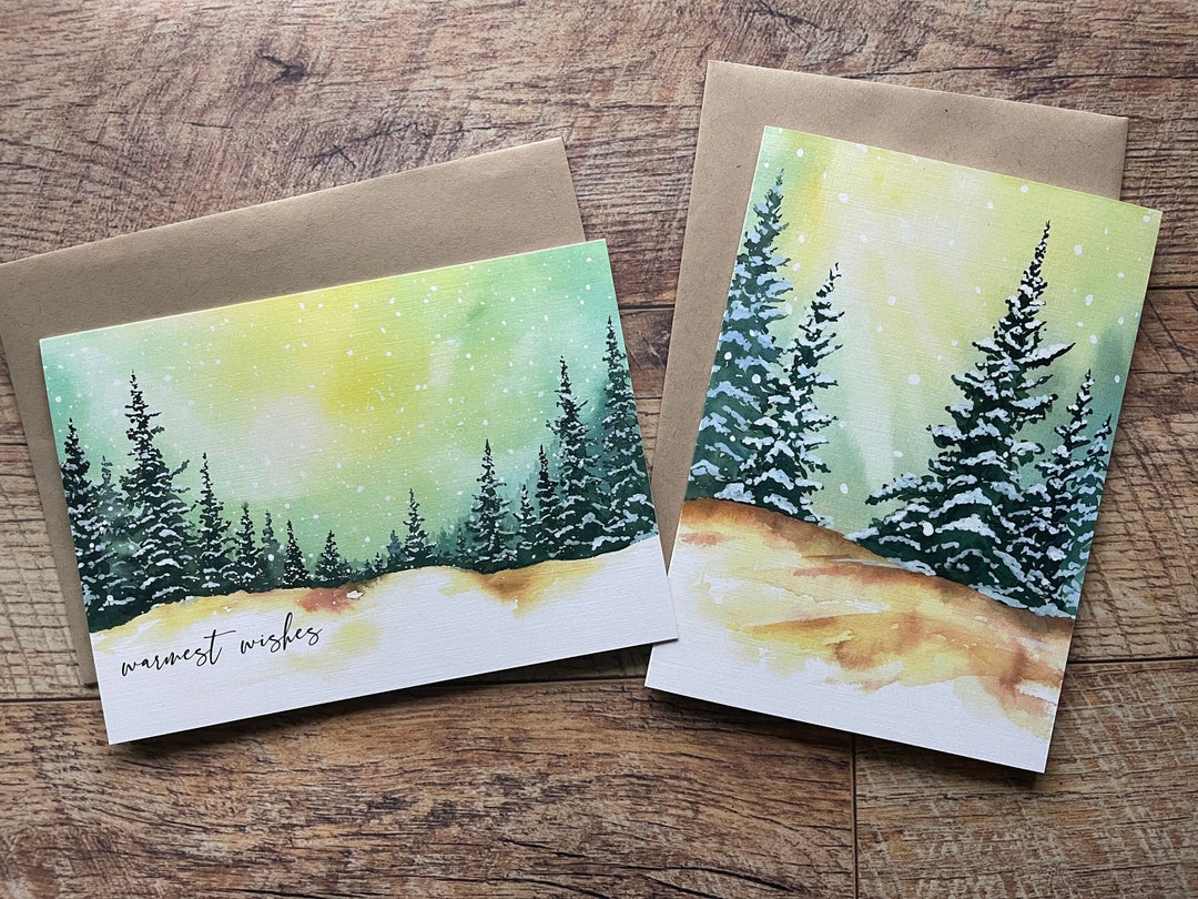 Snowy Pine Trees Holiday Card Set, Christmas Greeting Cards Featuring ...