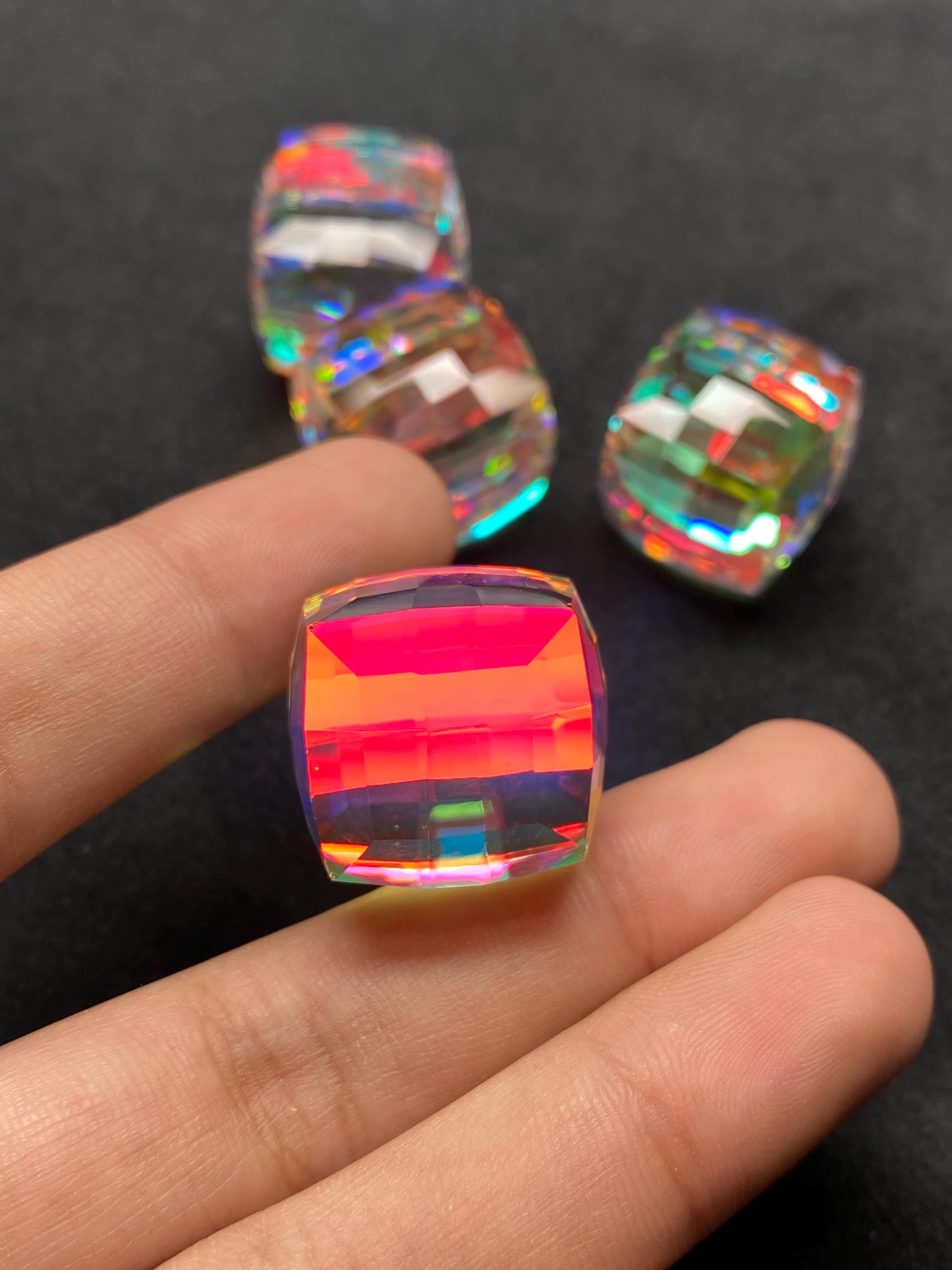 Rainbow Mystic Quartz Gemstone, Magical Mystic Topaz Faceted Cube, Lab ...