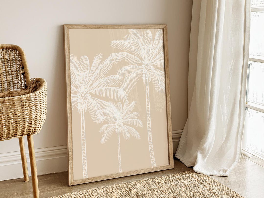 Vintage Tan Palm Tree Print: Minimalist Beach Wall Art | Solid Colour ...