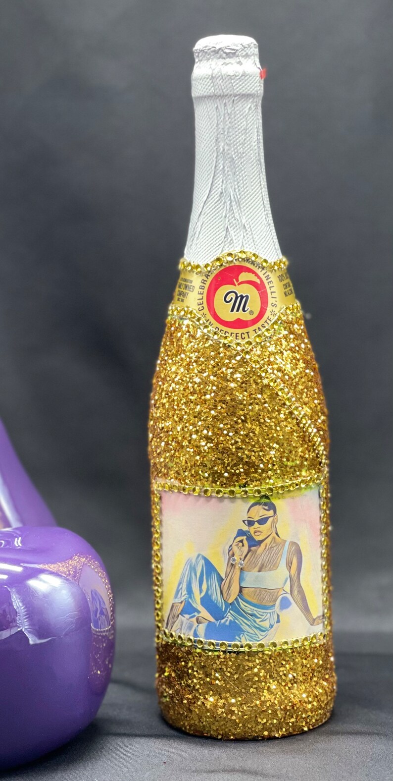 Bling Bottle front Only Glitter/cartoon Photo/ Sparkling Cider Bottle W ...