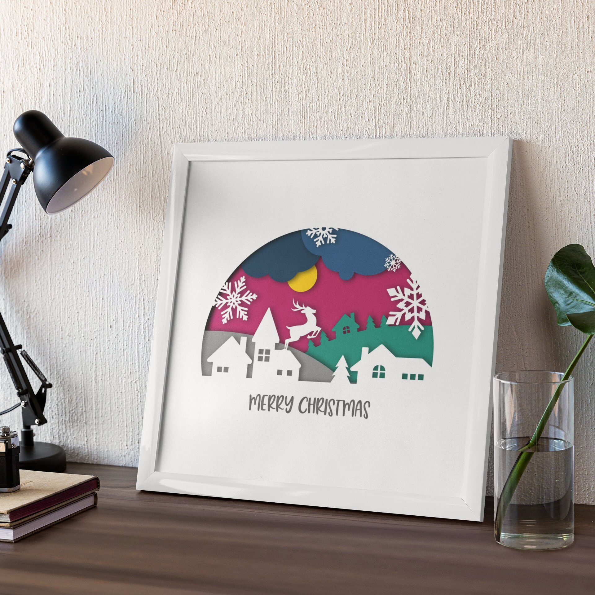 3D Christmas Landscape Shadow Box SVG, Multilayer Winter Scene, Paper ...