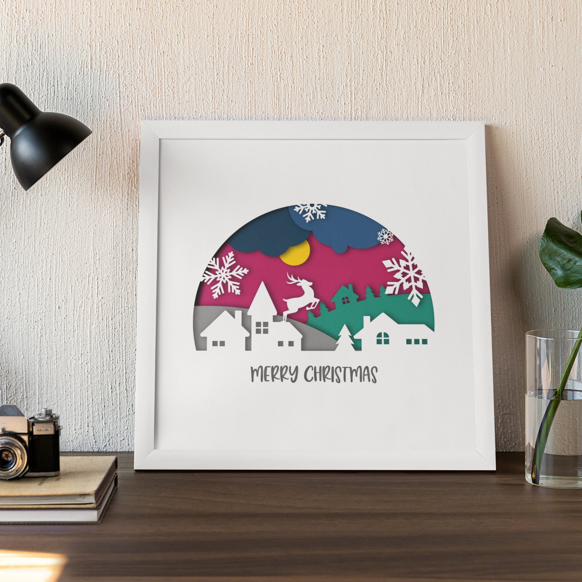 3D Christmas Landscape Shadow Box SVG, Multilayer Winter Scene, Paper ...