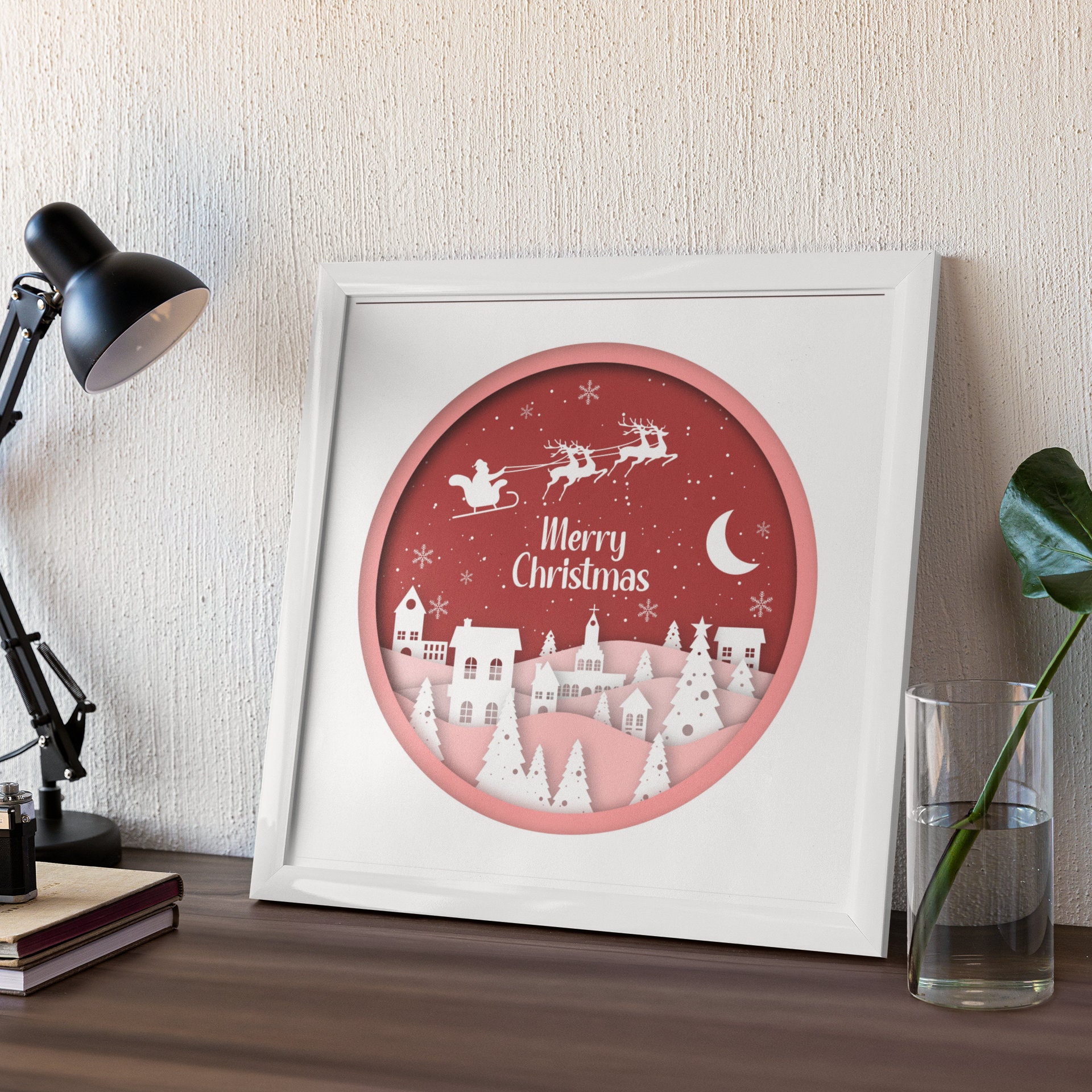 3D Christmas Village Shadow Box SVG, Layered Winter Scene, Paper Cut ...