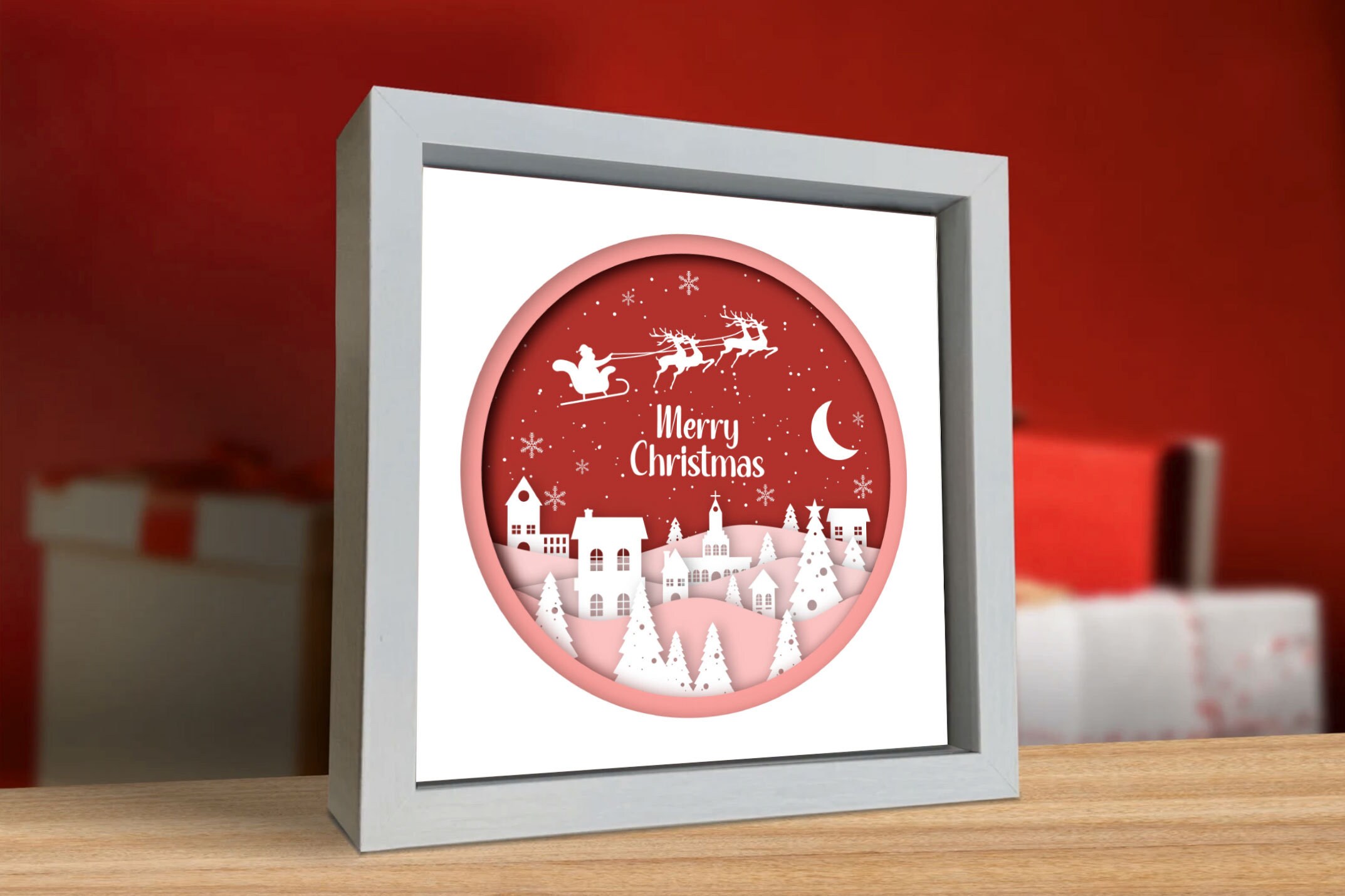 3D Christmas Village Shadow Box SVG, Layered Winter Scene, Paper Cut ...