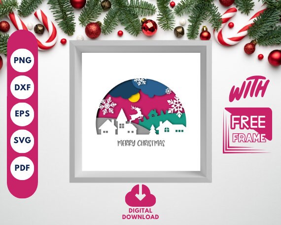 3D Christmas Landscape Shadow Box SVG, Multilayer Winter Scene, Paper ...