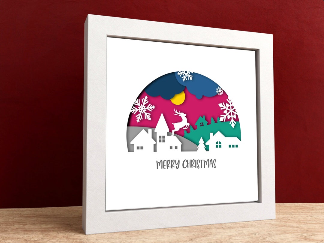 3D Christmas Landscape Shadow Box SVG, Multilayer Winter Scene, Paper ...