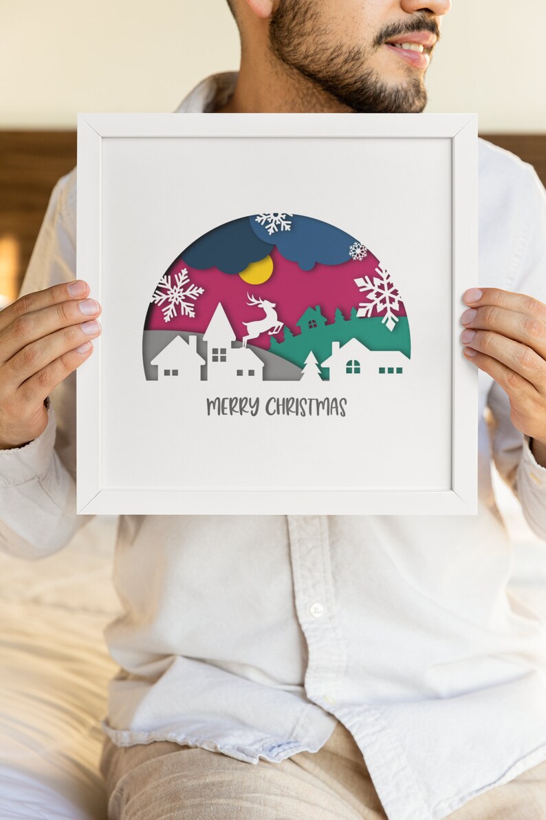 3D Christmas Landscape Shadow Box SVG, Multilayer Winter Scene, Paper ...