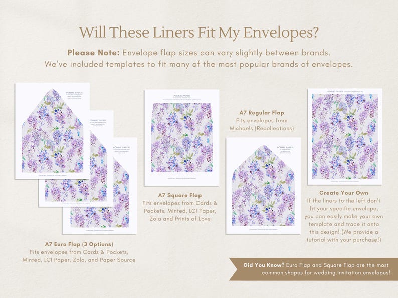 Printable Envelope Liner | Purple Floral DIY Wedding Envelope Liner ...