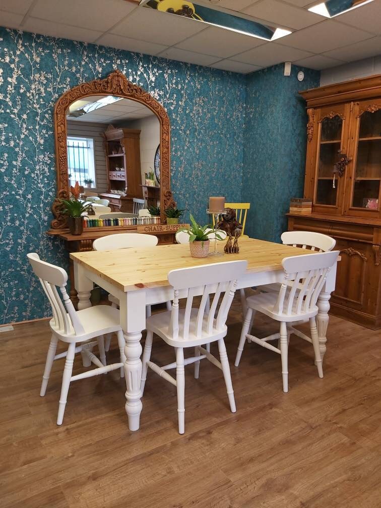 Brand new Farmhouse 6ft Kitchen Dining Table and 6 SlatBack | Etsy