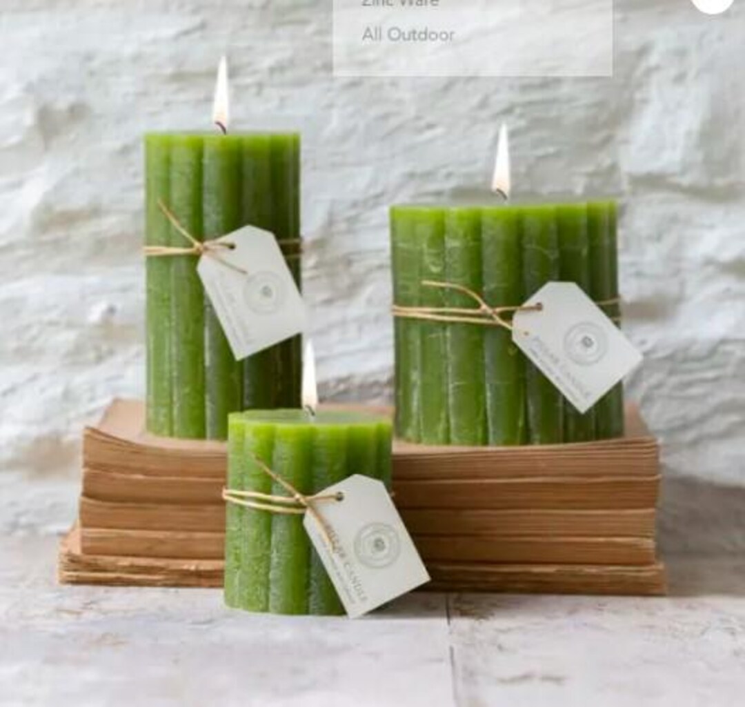 Rustic Scalloped Pillar Candle Fern Green - Etsy
