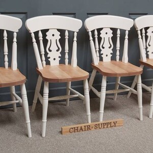 Country Farmhouse 2 Tone Fiddle Back Kitchen Dining Chairs Solid Beech ...