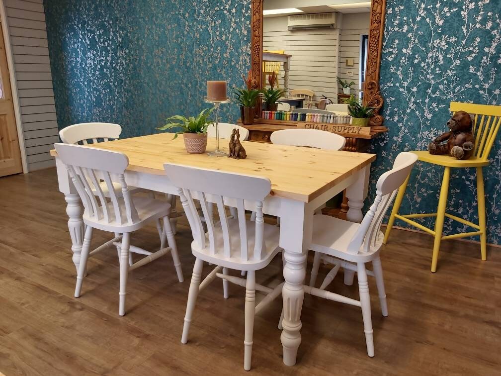 Brand new Farmhouse 6ft Kitchen Dining Table and 6 SlatBack | Etsy