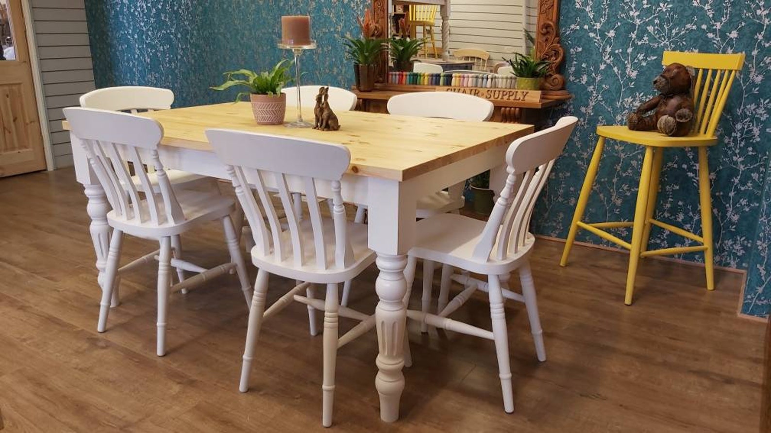 Brand New Farmhouse 6ft Kitchen Dining Table and 6 Slatback - Etsy UK