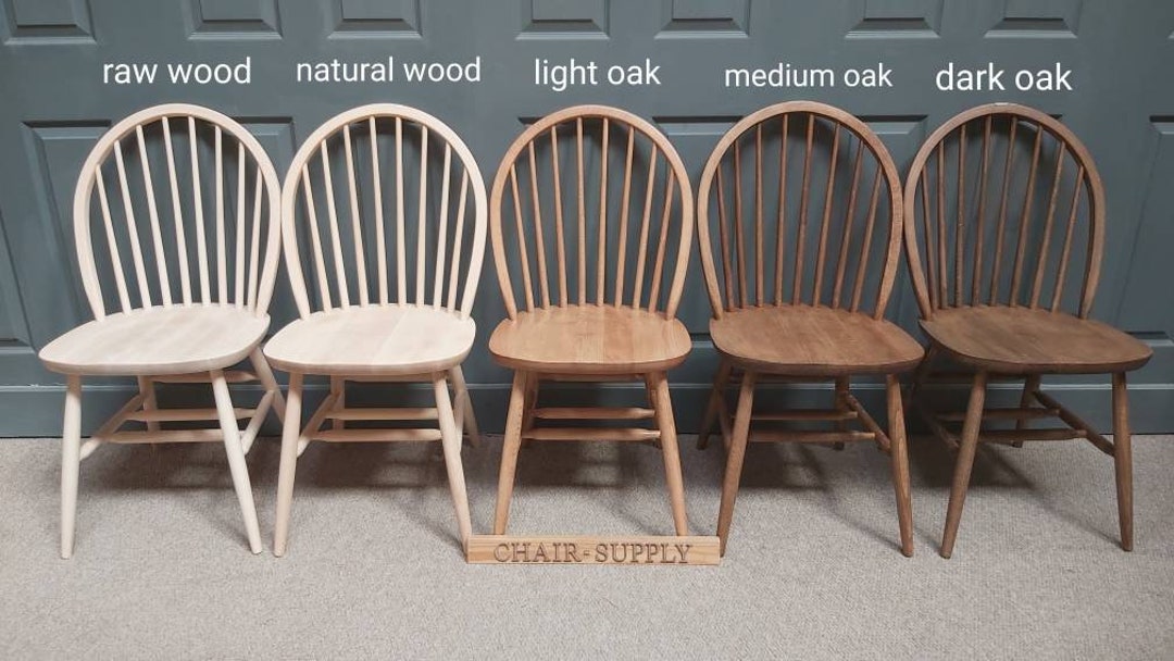 Solid Beech Modern Windsor Back Kitchen Dining Chairs in Raw, Natural ...