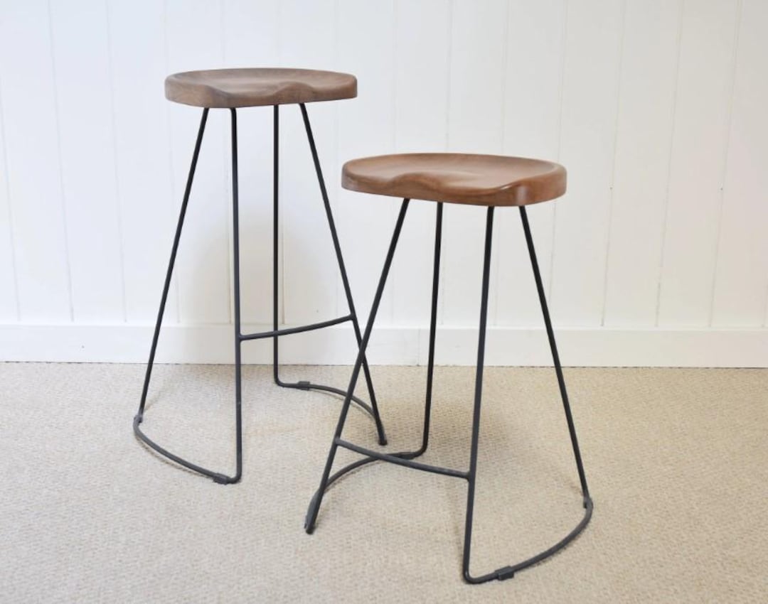 Metal Bum Stool, Solid Beech Saddle Bar Stool With Metal Legs, Wooden ...