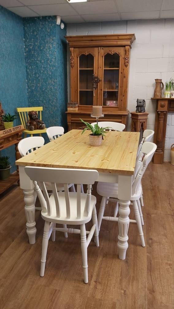 Brand New Farmhouse 6ft Kitchen Dining Table and 6 Slatback - Etsy UK