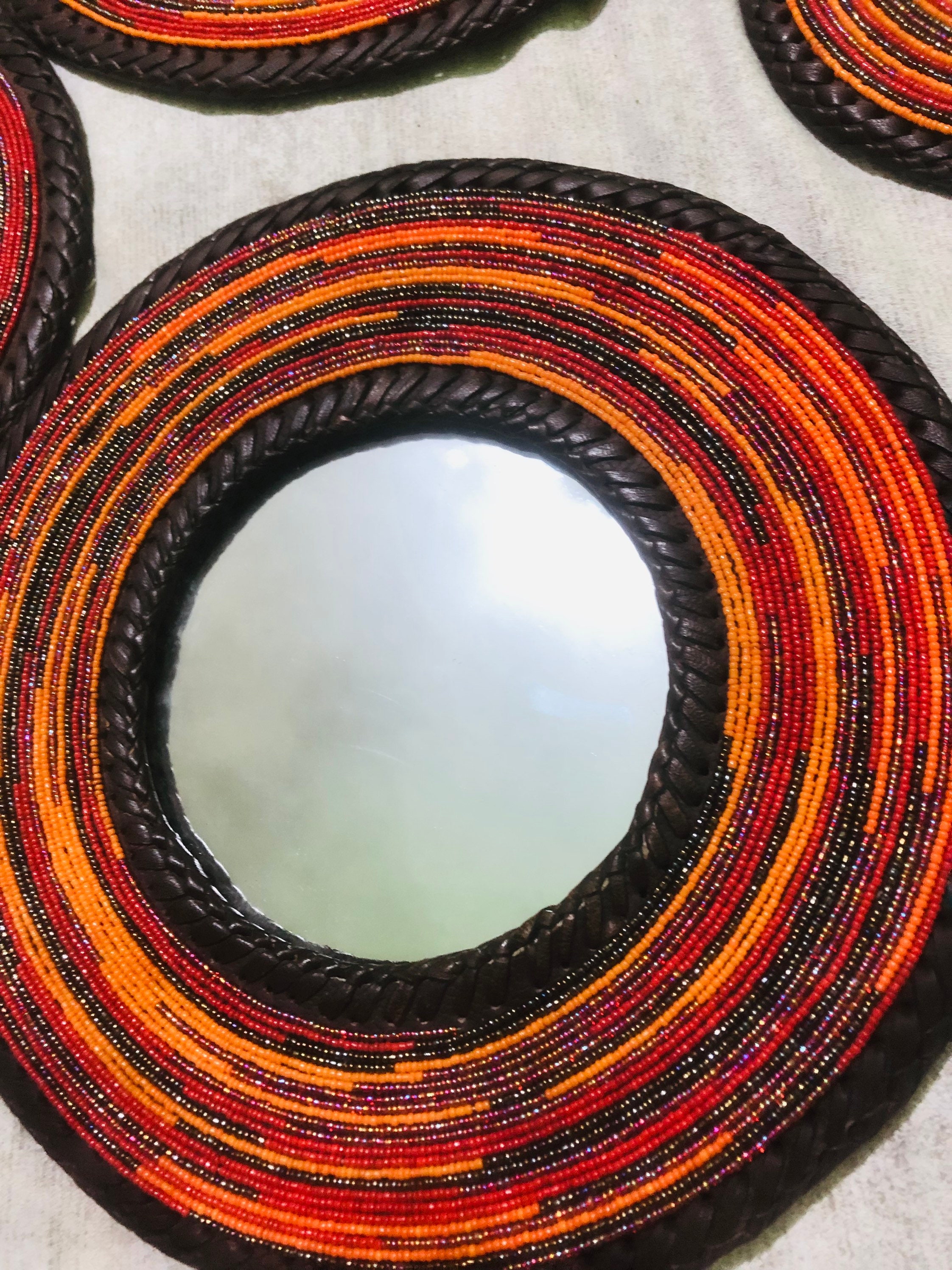 A Set of 6 Beaded Mirror Decor Wall Hanging/beaded Mirror Decor/home ...