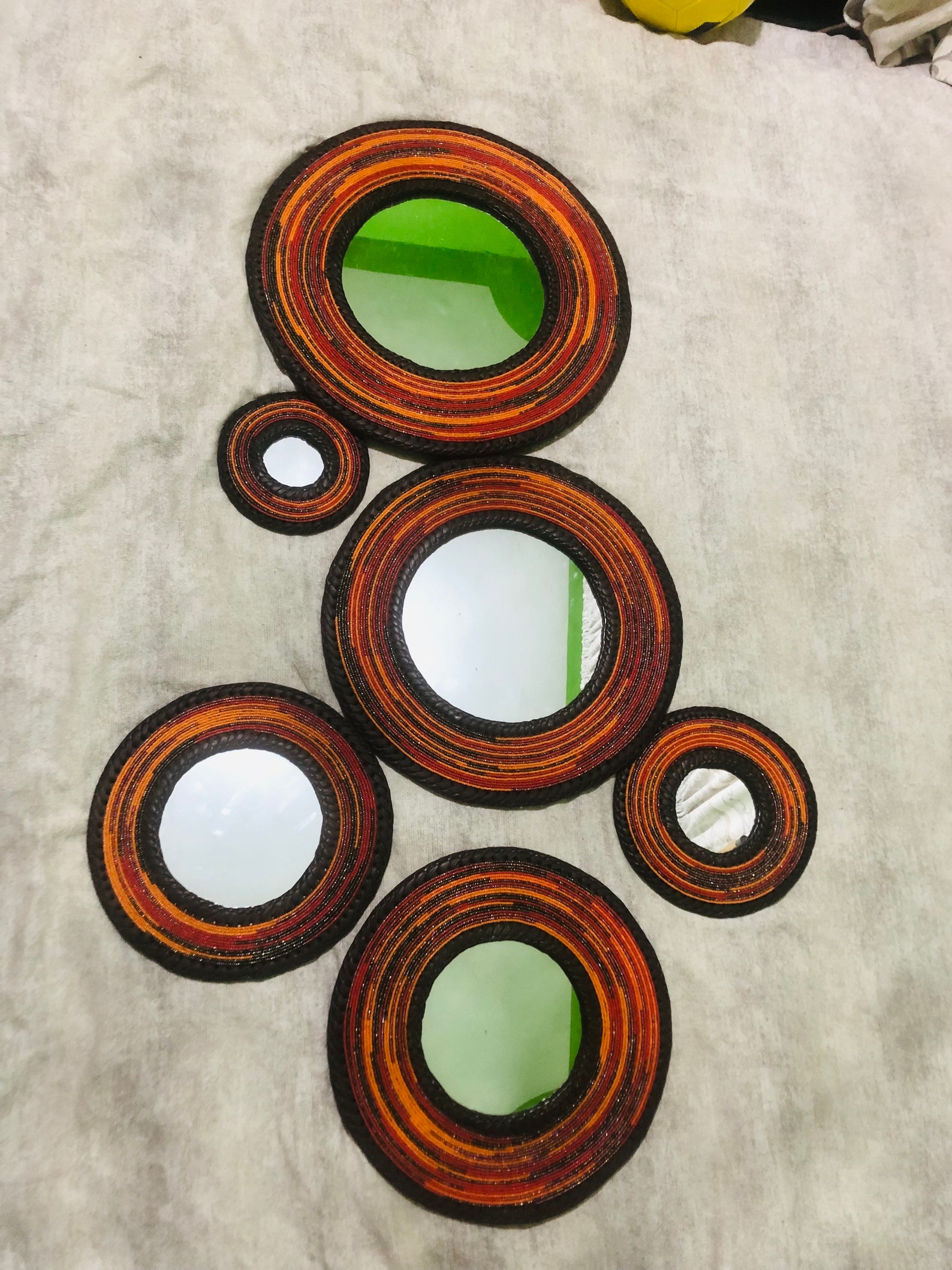 A Set of 6 Beaded Mirror Decor Wall Hanging/beaded Mirror Decor/home ...