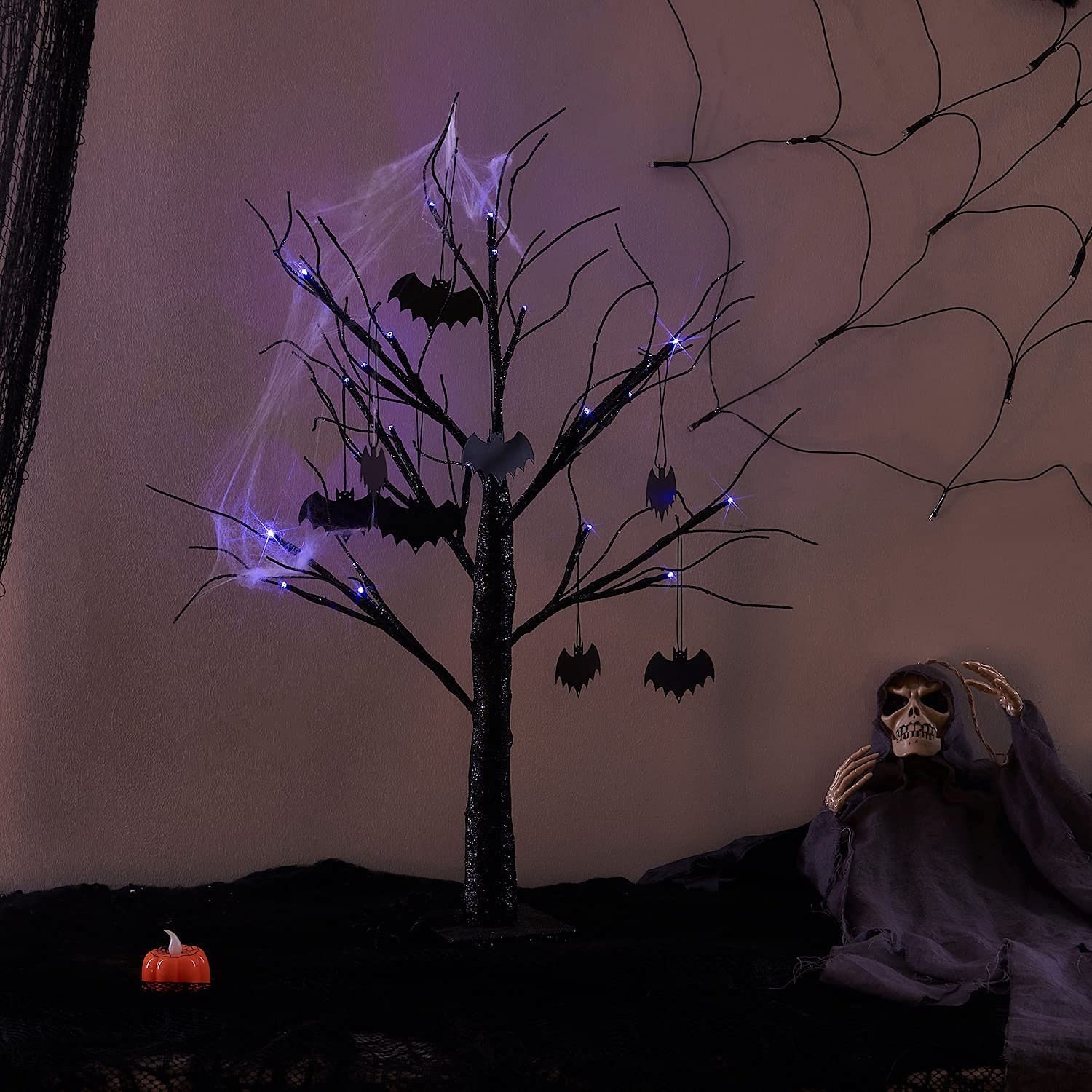 2FT 24LED Black Spooky Tree Glittered with Purple Lights and | Etsy