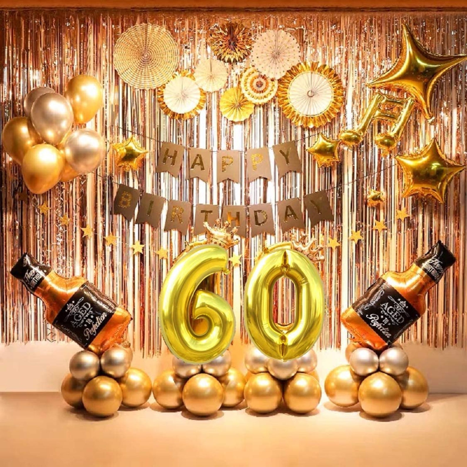 60th Birthday Decorations Party Supplies Gold And Champagne Etsy