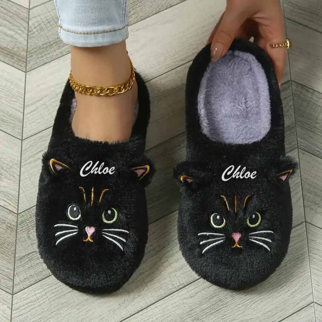 Custom Cat Slippers for Brides & Bridesmaids Fluffy Animal Slippers in ...