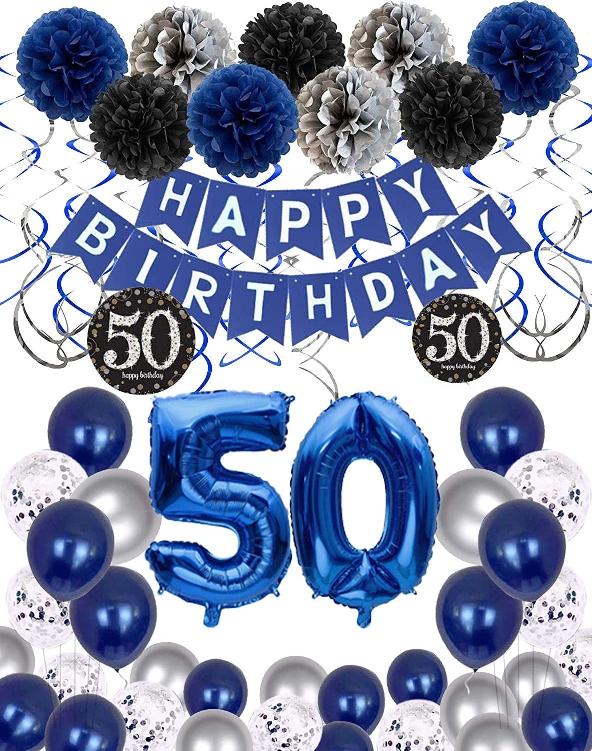 Blue And Silver 50th Birthday Decorations For Men Women Happy Etsy