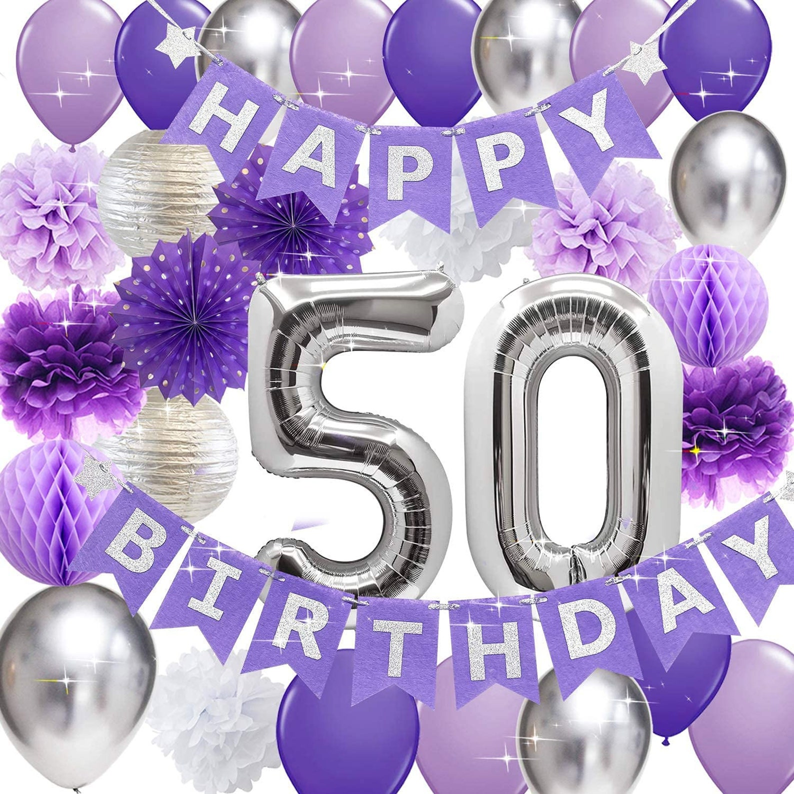 50th Birthday Party Decorations for Women Purple Silver Happy | Etsy 50th Birthday Party Decorations for Women Purple Silver Happy | Etsy